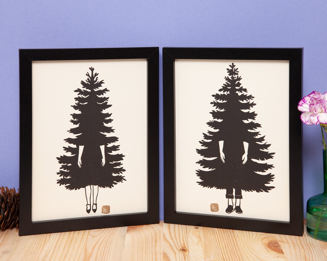 Linocut Fir Tree Print - A5 Whimsical Wall Art - Etsy