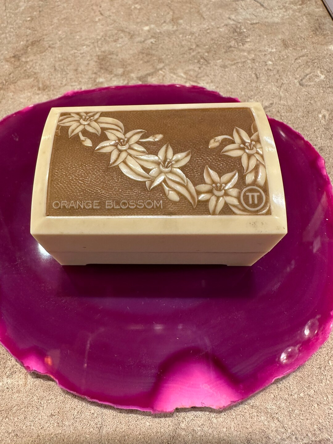 Vintage Celluloid Ring Box Presentation Footed Case Orange Blossom ...