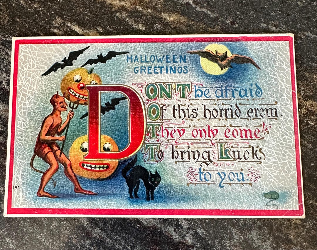 Vintage Halloween Devil Bats Black Cat Rat Series 142 Original Malden ...