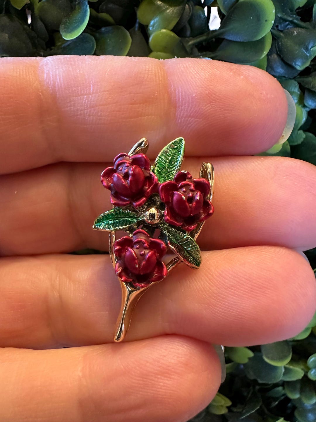 Vintage Gerry's Red Enamel Rose Brooch: Gold Tone Wishbone Pin - Etsy