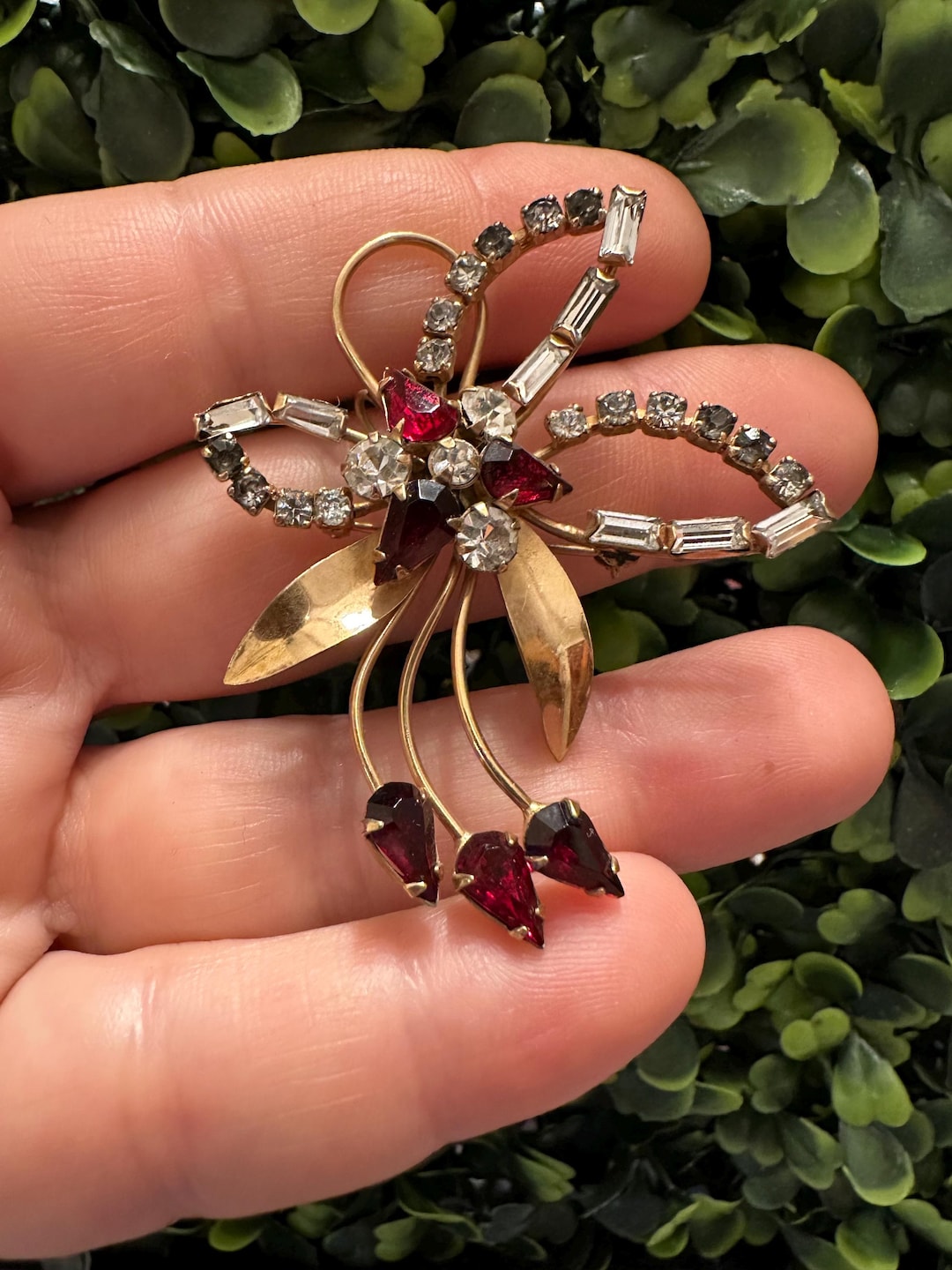 Vintage Jewelry Signed Phyllis 12K Gold Filled Red Rhinestone Brooch - Etsy