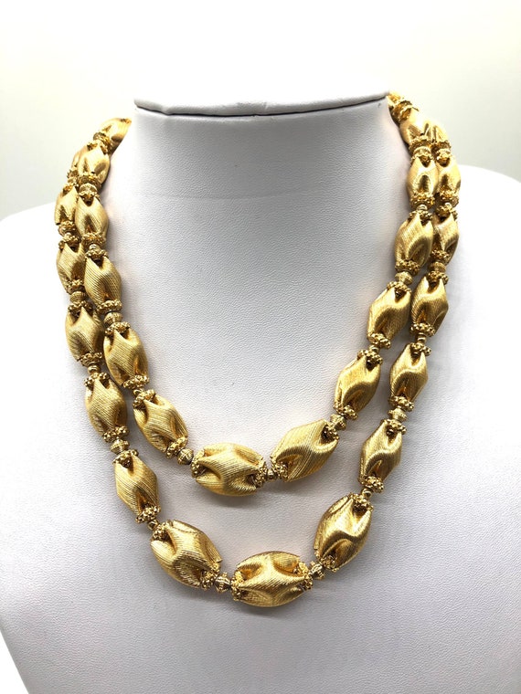 Vintage Monet Signed Double Strand Gold Tone Necklace… - Gem