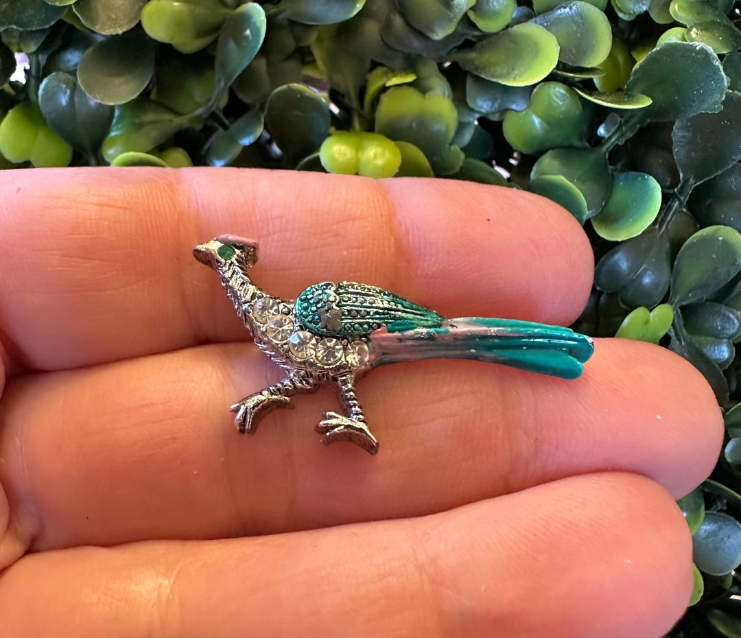 Vintage Teal Enamel Bird Brooch: Rhinestone Quail Pin - Etsy