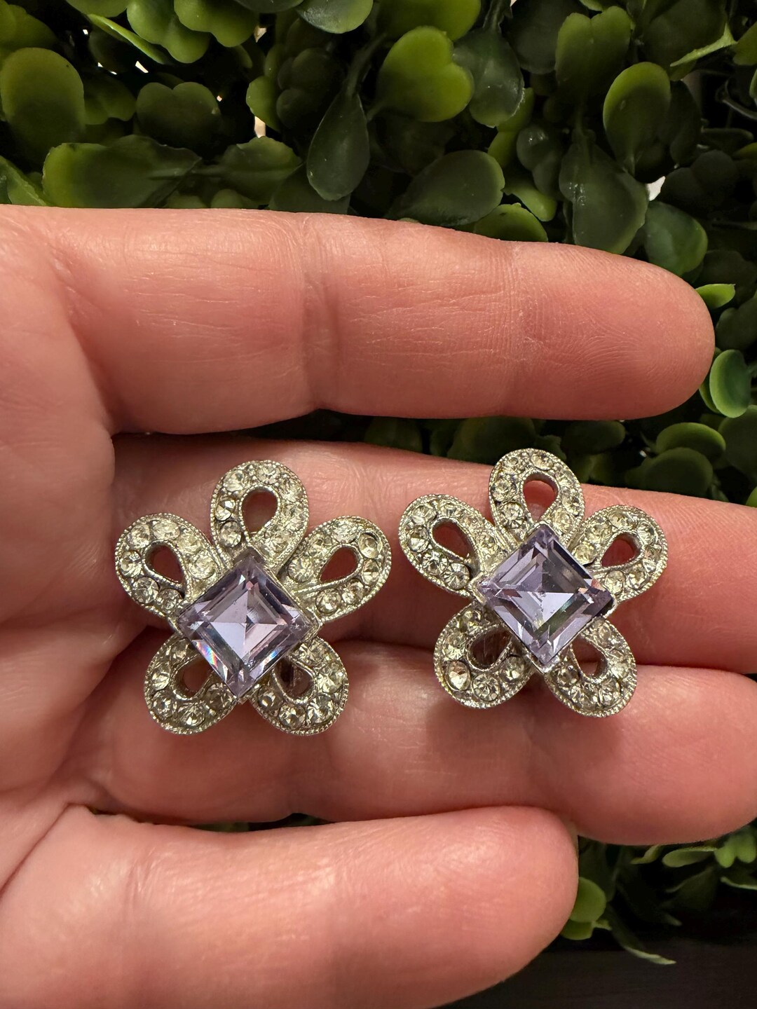 Vintage Jewelry Gorgeous Signed Bogoff Purple Rhinestone Clip on Silver ...