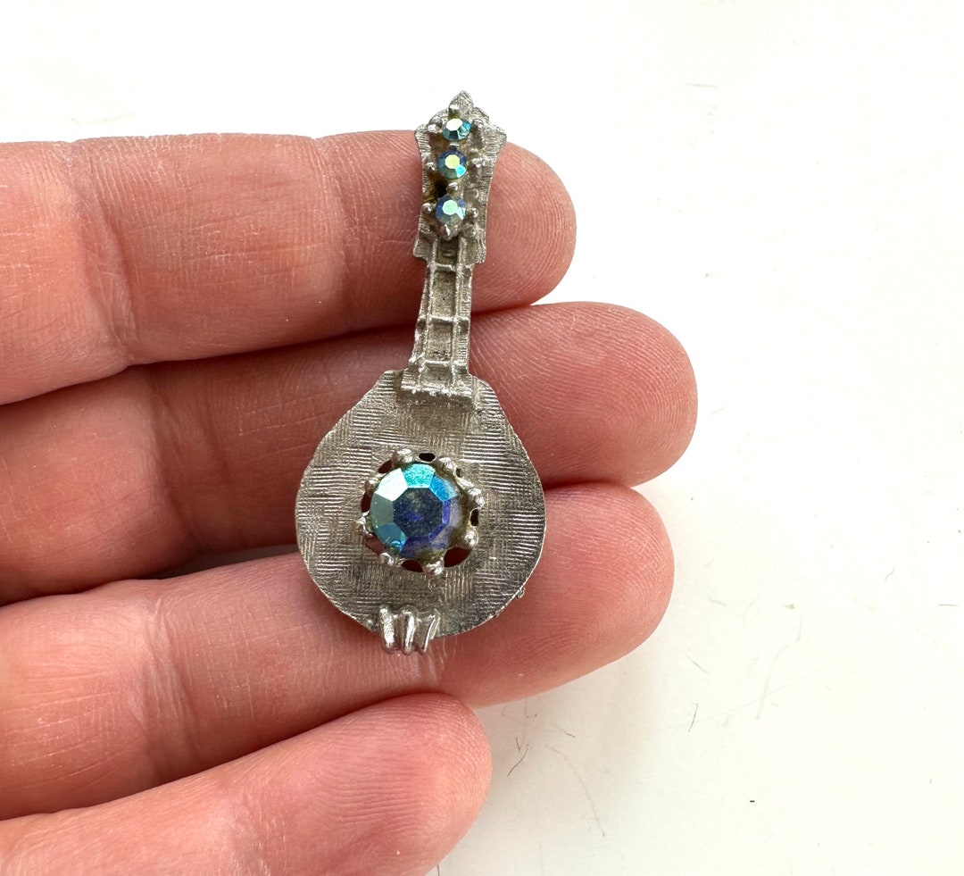 Vintage Jewelry Brooch Beautiful Rhinestone Banjo Guitar Instrument ...