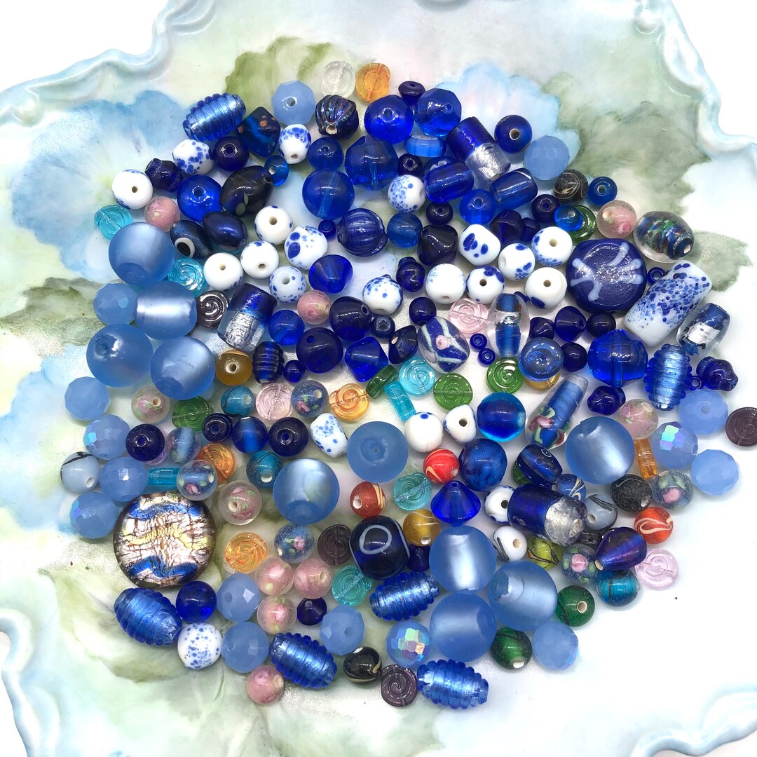Mixed Glass Beads 1/2 Cup Cobalt Blue Mix Variety - Etsy