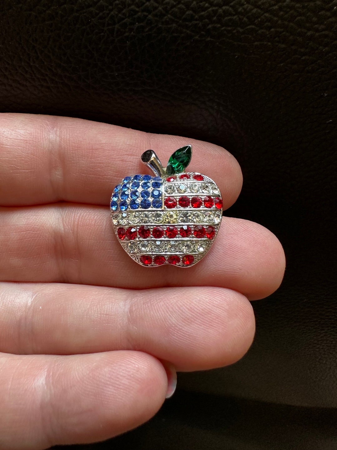 Rhinestone Apple Brooch: Red White Blue Patriotic Pin - Etsy