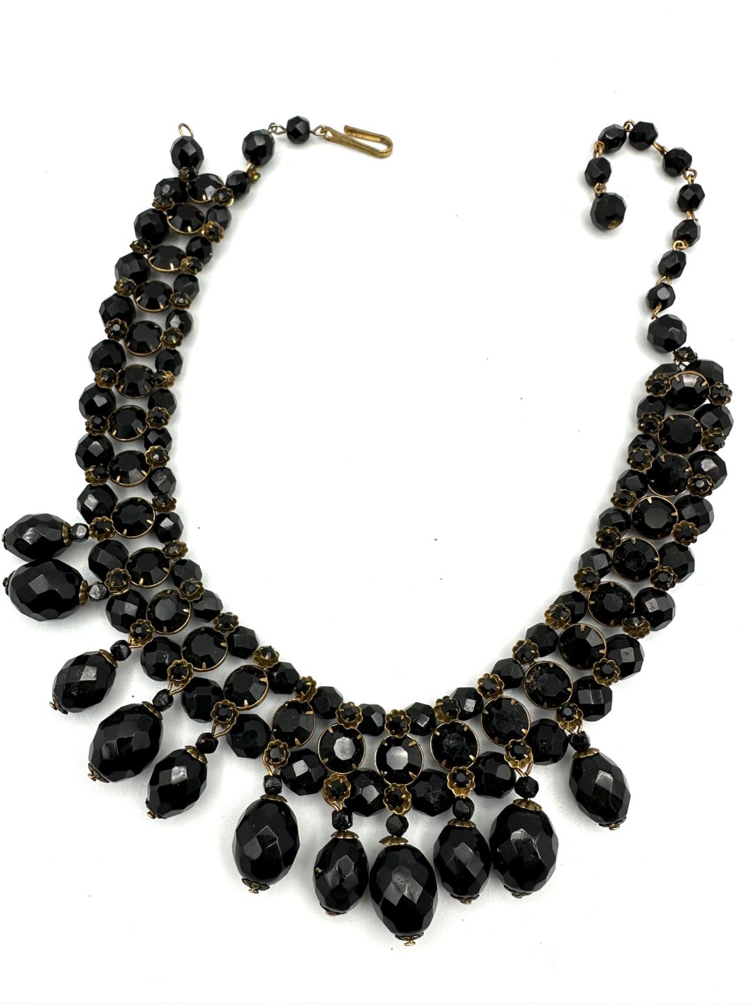 Vintage Jewelry Antique Beautiful Black Jet Bead 16” Necklace Component ...