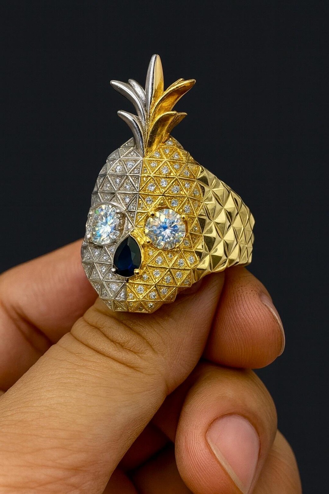 10 Karat God Lab Diamond Pinapple Skull Ring IGI Certified - Etsy