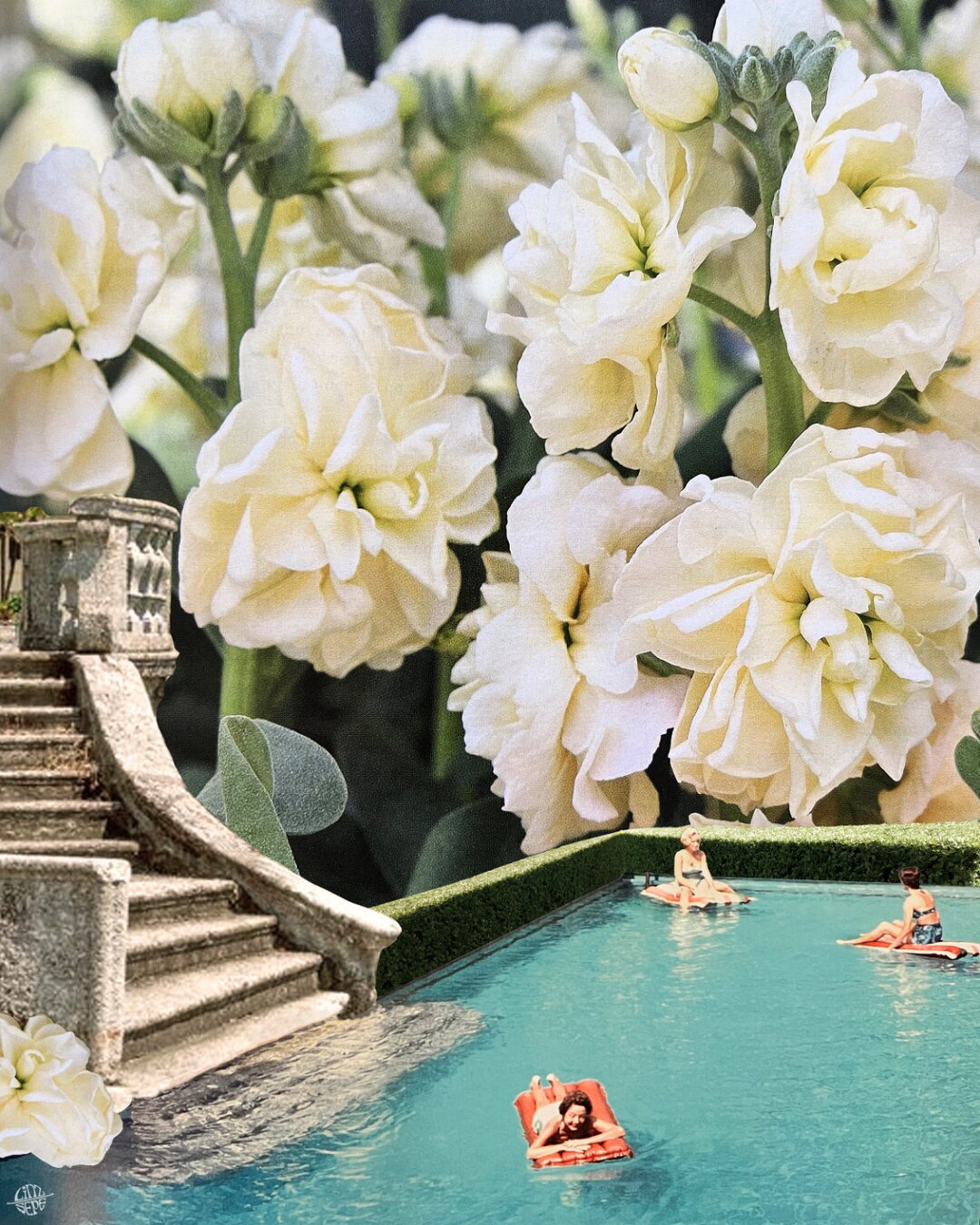 Floating Under Flowers - Collage Art Print or Digital Download - Etsy