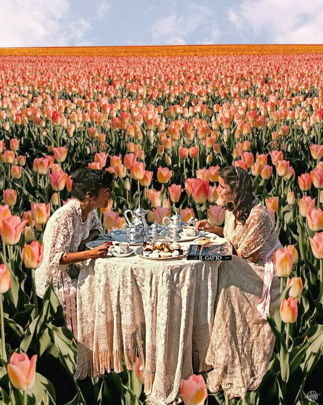 Teatime in the Tulips Art Print Multiple Sizes - Etsy