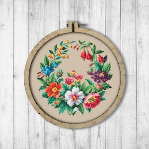 Vintage Wreath # 8 Cross Stitch Pattern, Flowers Cross Stitch Pattern ...