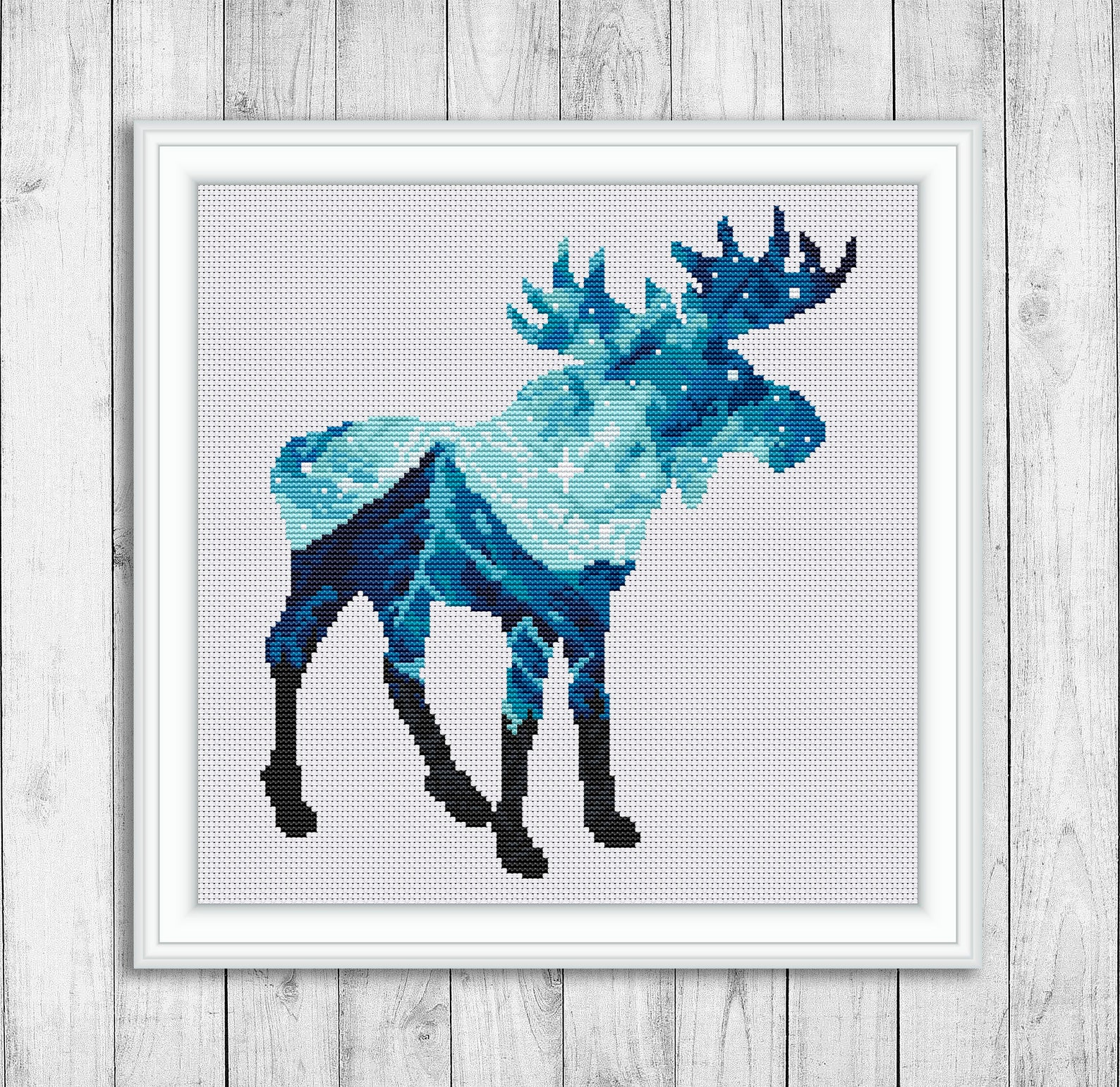 Moose Cross Stitch Pattern, Nature Cross Stitch Chart, Landscape ...
