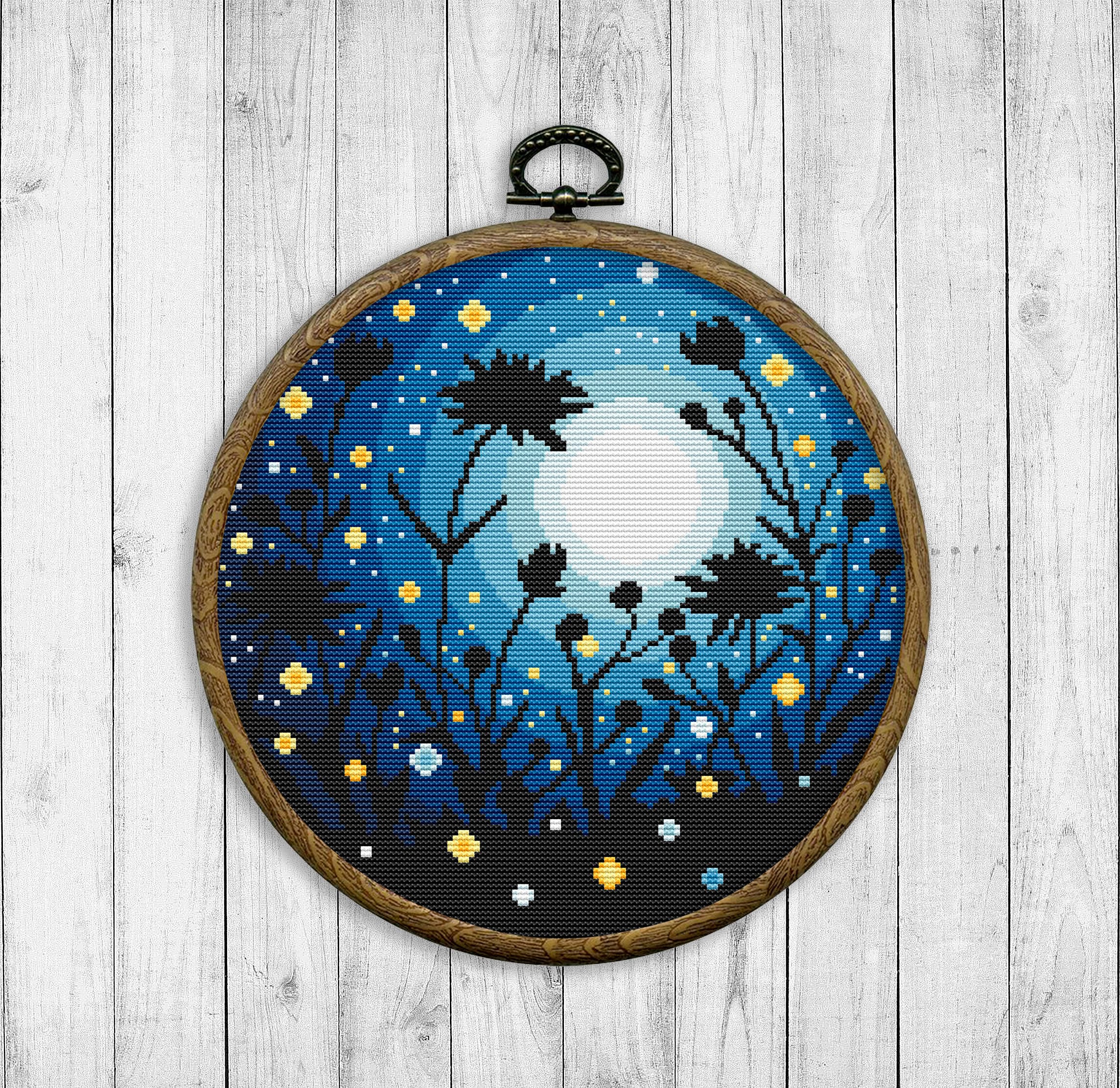 Cross Stitch Craft Supplies & Tools Moon and starry night cross stitch ...
