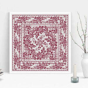 Sampler Cross Stitch Pattern, Rose Cross Stitch Pattern, Monochrome ...