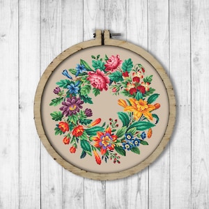 Vintage Wreath # 6 Cross Stitch Pattern, Flowers Cross Stitch Pattern ...
