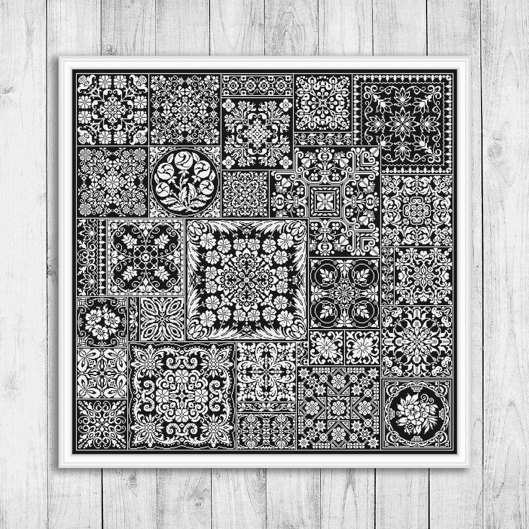 Sampler Modern Cross Stitch Pattern, Tile Embroidery Sampler, Cross ...