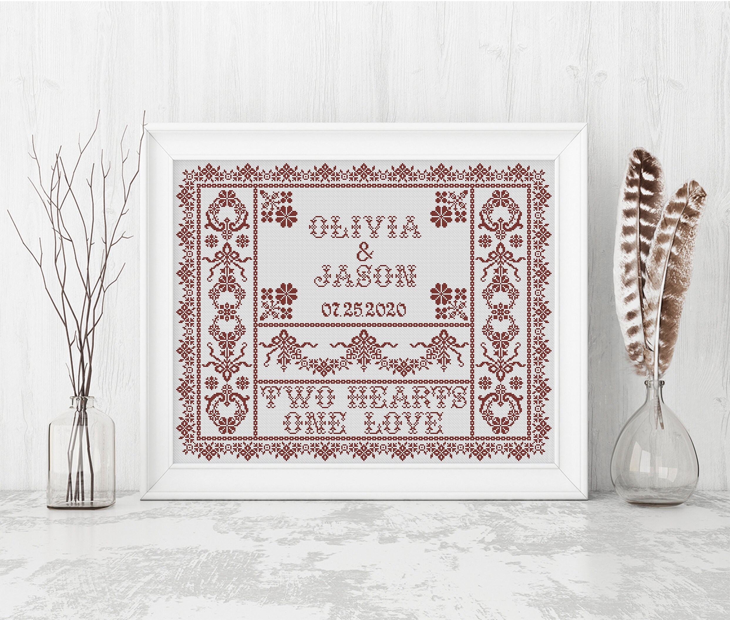 Sampler Cross Stitch Pattern, Wedding Modern Cross Stitch Pattern ...