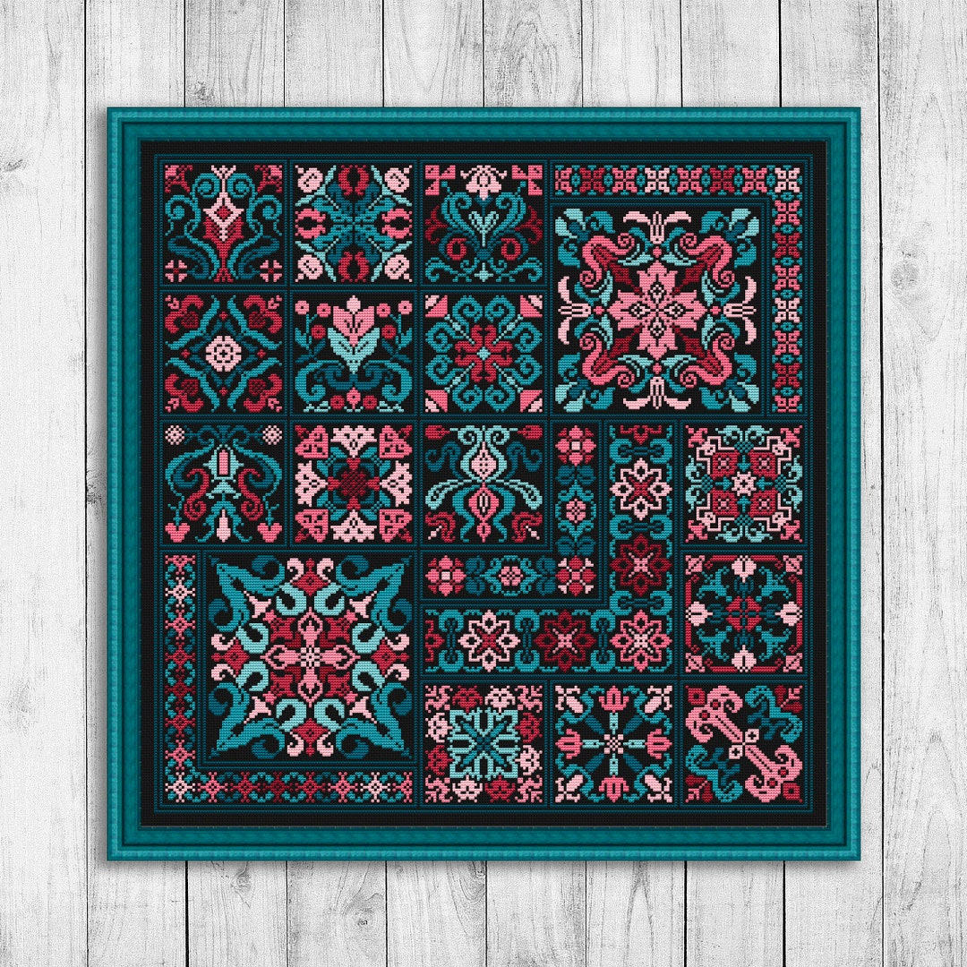 Sampler Cross Stitch Pattern, Modern Cross Stitch Pattern, Colorful ...