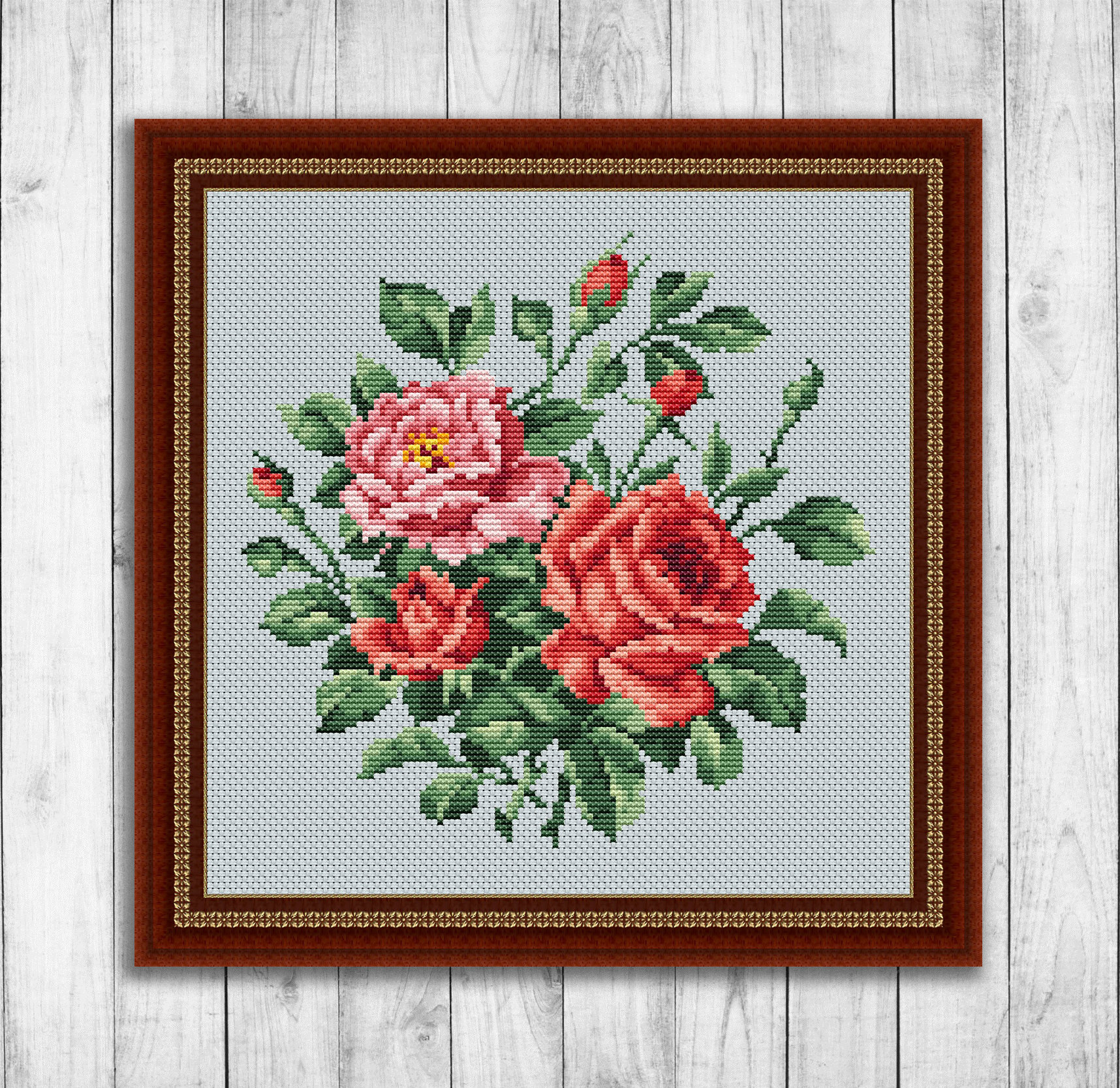 Vintage Roses # 1 Cross Stitch Pattern, Garden Roses Cross Stitch ...