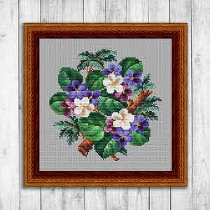 Vintage Violets # 1 Cross Stitch Pattern, Spring Flowers Cross Stitch ...