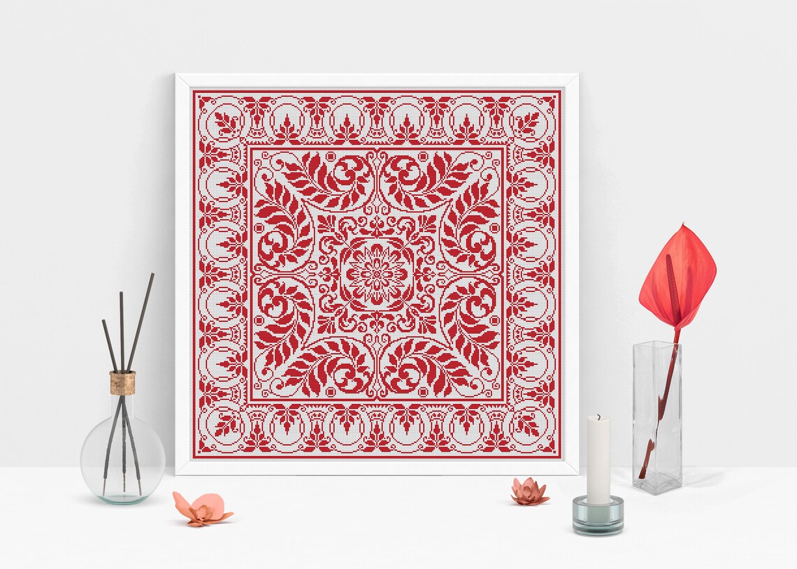 Sampler Cross Stitch Pattern, Modern Cross Stitch Pattern, Leaves Cross ...