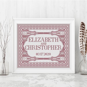 Sampler Cross Stitch Pattern, Wedding Cross Stitch Pattern, Anniversary ...
