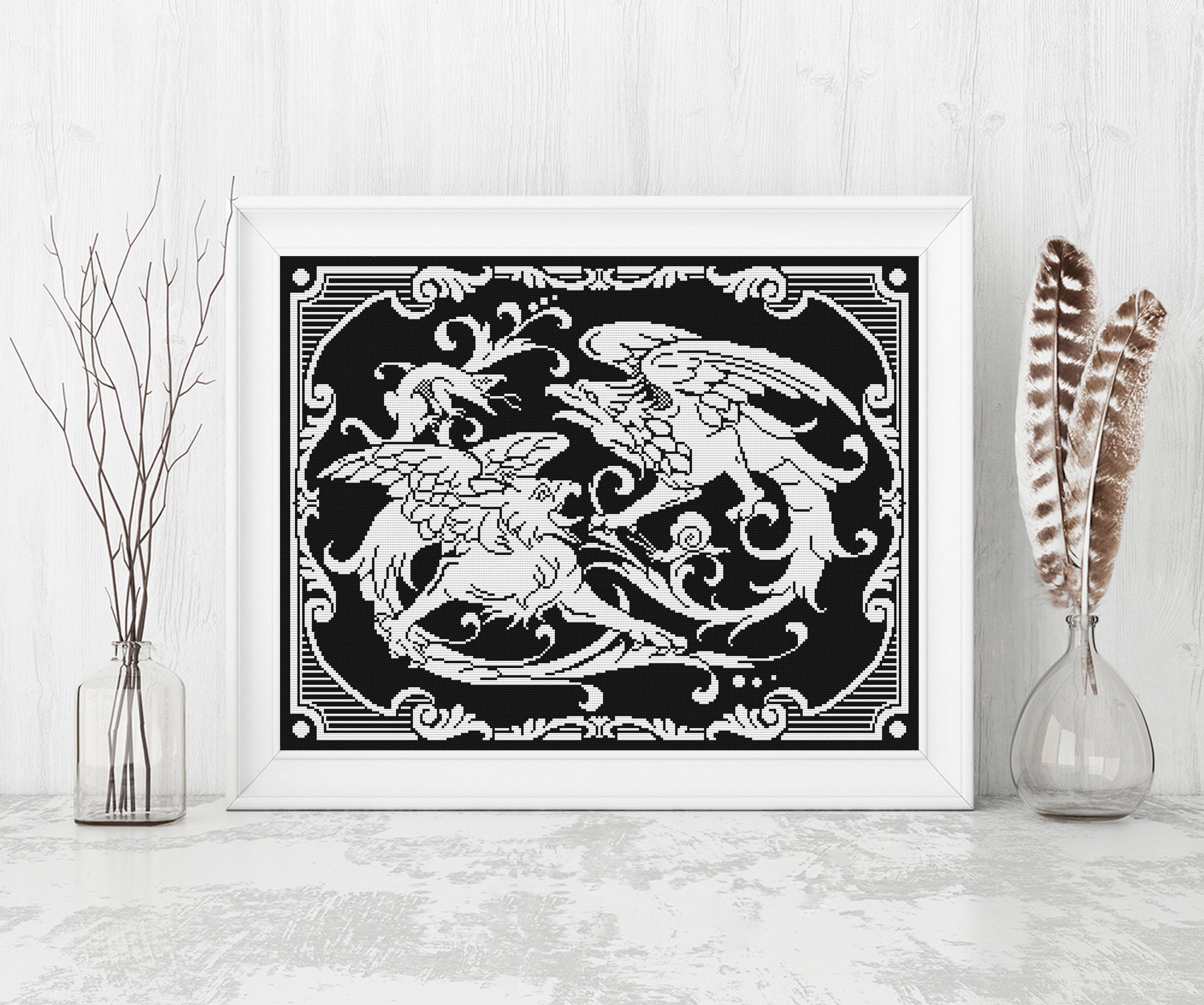 Sampler Cross Stitch Pattern Dragon Cross Stitch Pattern - Etsy