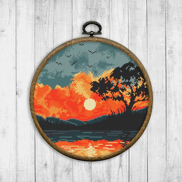 Cross Stitch Sunset - Etsy