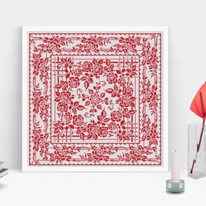 Sampler Cross Stitch Pattern, Rose Cross Stitch Pattern, Monochrome ...