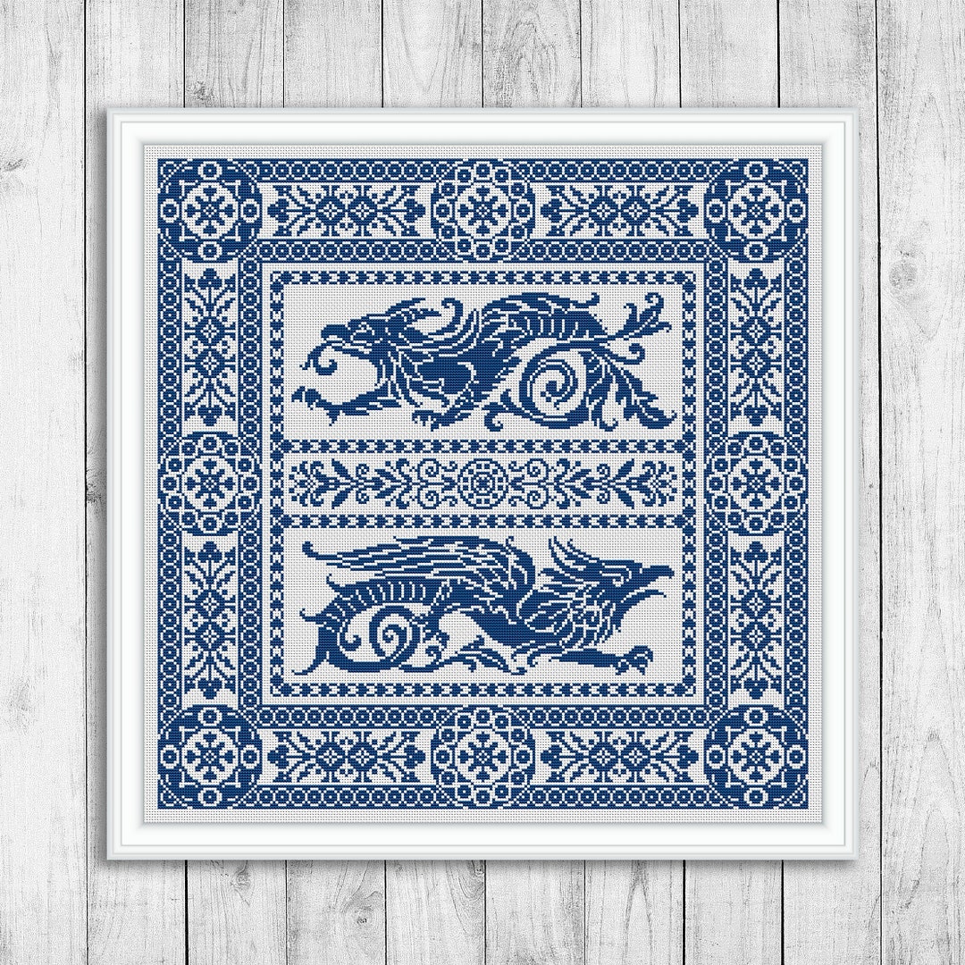 Sampler Cross Stitch Pattern, Dragon Cross Stitch Pattern, Carpet ...