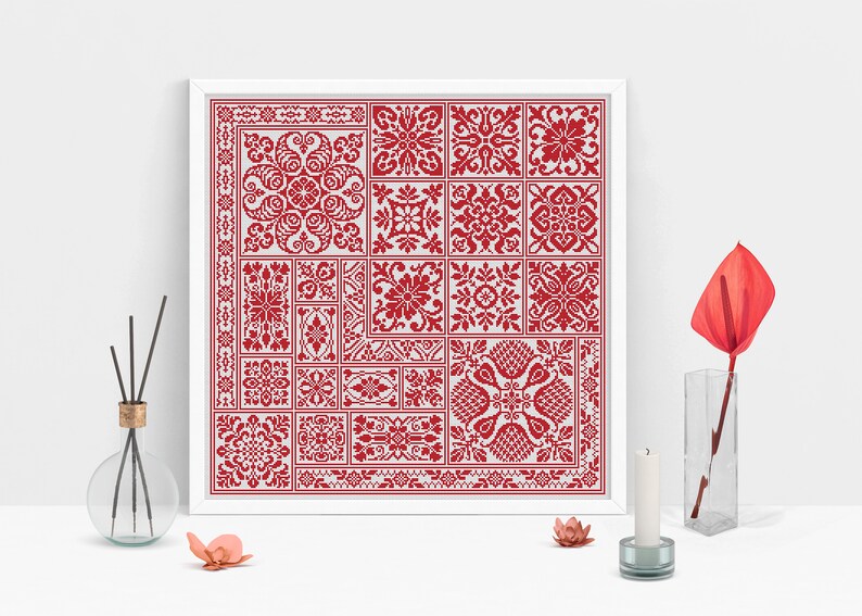 Modern Cross Stitch Pattern, Sampler Cross Stitch Pattern, Tile Modern ...
