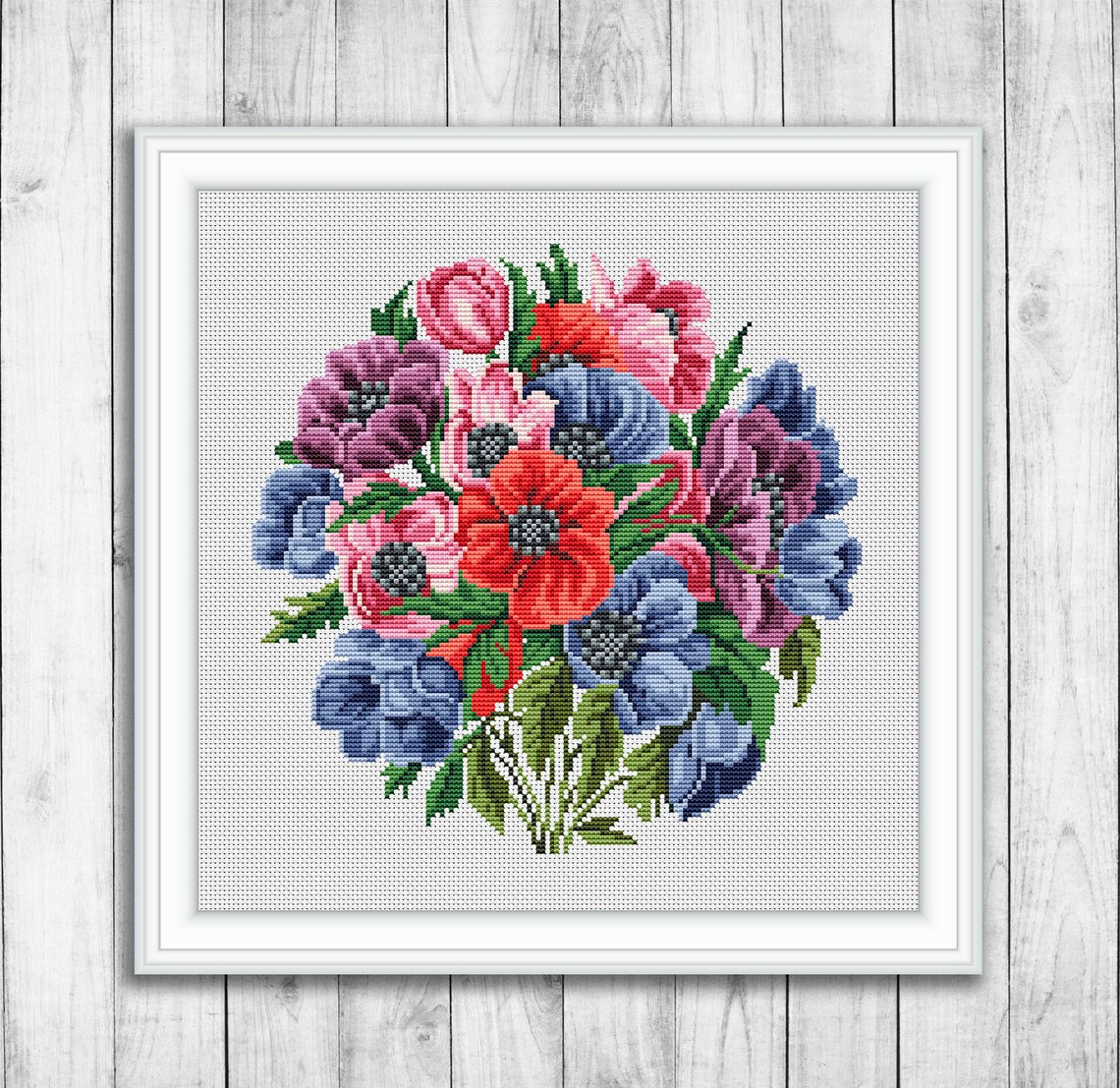 Vintage Anemones Cross Stitch Pattern, Spring Flowers Cross Stitch ...
