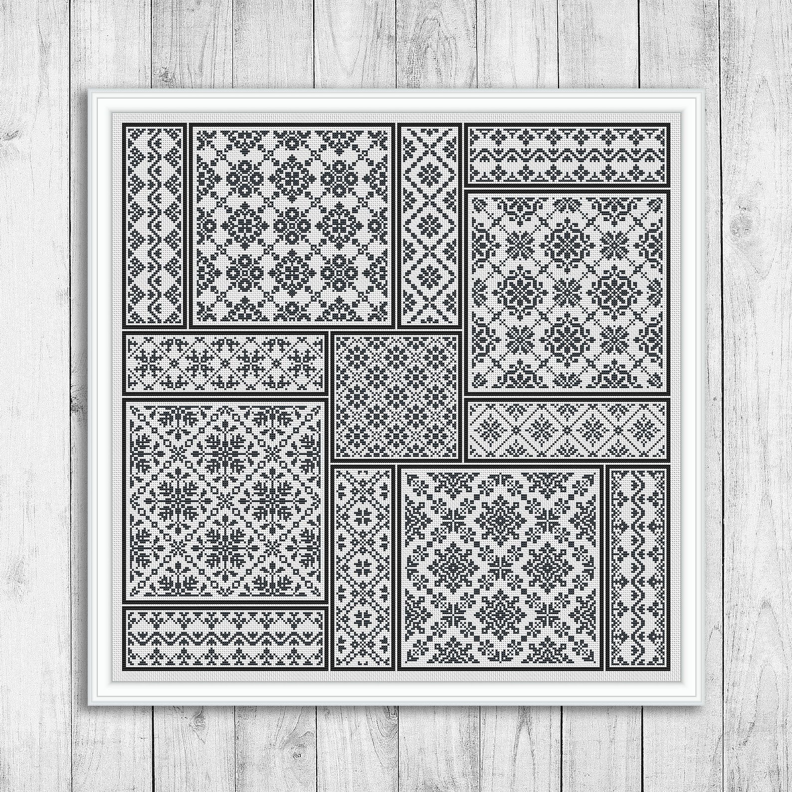 Cross Stitch Pattern Sampler, Square Tile Cross Stitch Pattern ...