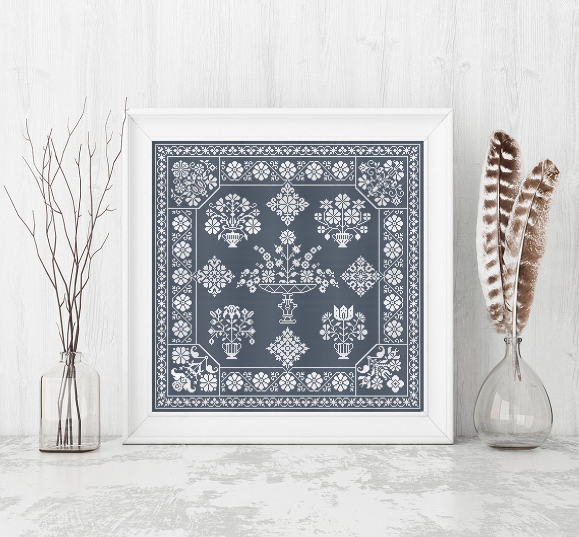 Sampler Cross Stitch Pattern Flowers Cross Stitch Pattern | Etsy