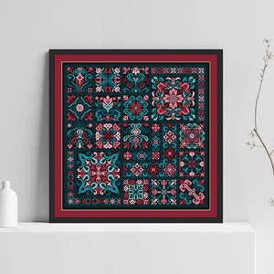 Sampler Cross Stitch Pattern, Modern Cross Stitch Pattern, Colorful ...