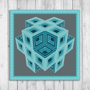 Cube Cross Stitch Pattern, Modern Cross Stitch Pattern, 3D Cube, Modern ...