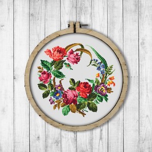 Vintage Wreath # 10 Cross Stitch Pattern, Roses Cross Stitch Pattern ...