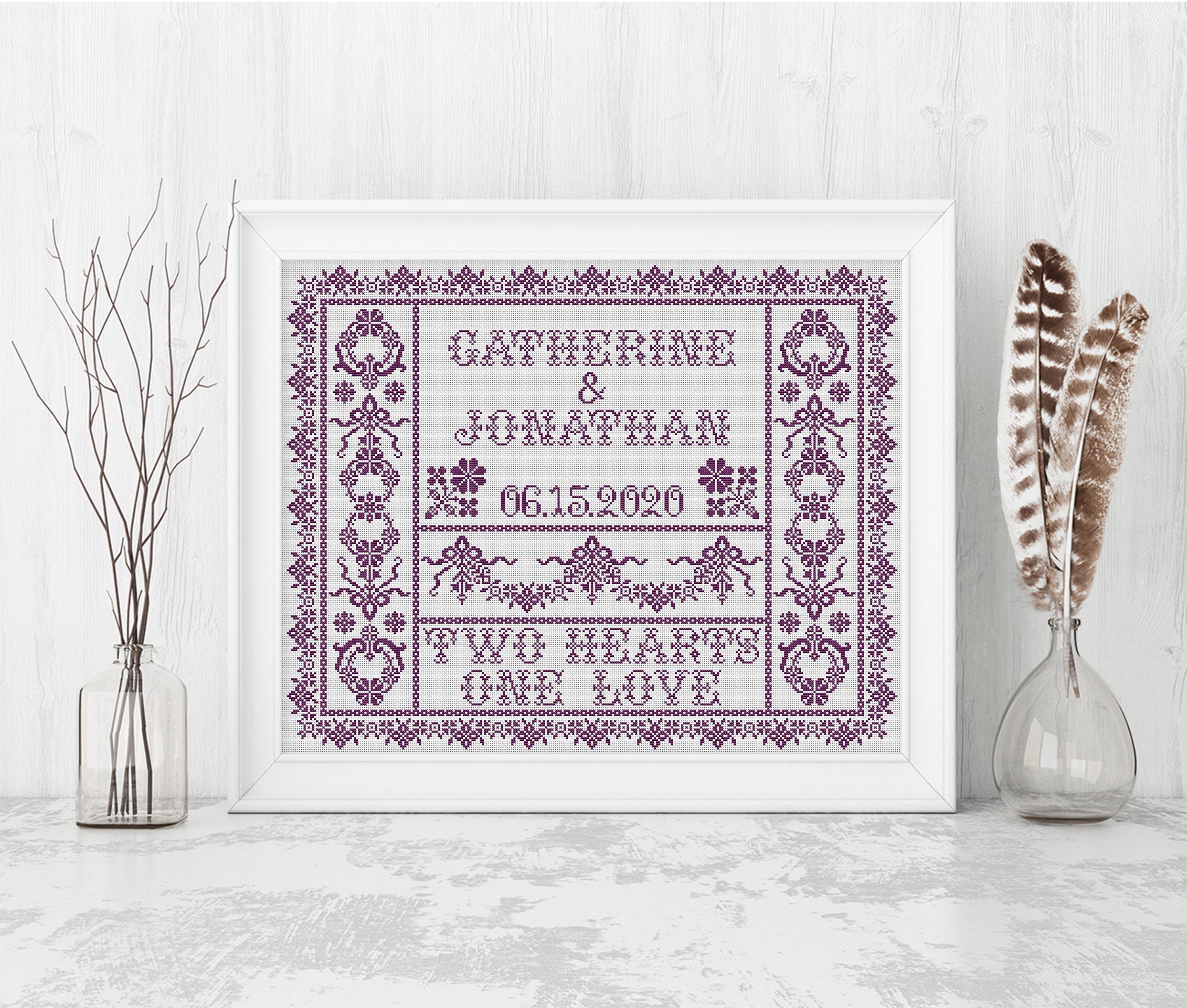 Sampler Cross Stitch Pattern Wedding Modern Cross Stitch | Etsy