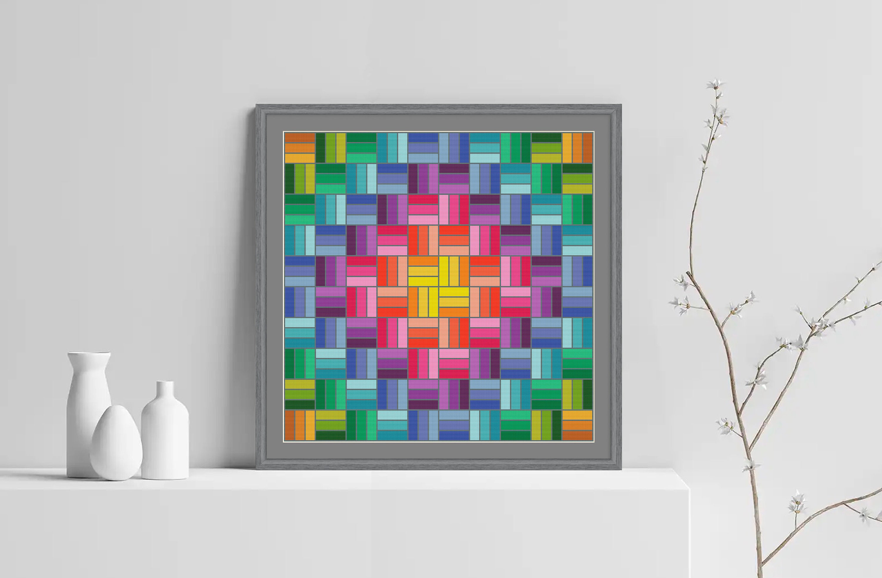 Rainbow Cross Stitch Pattern, Modern Cross Stitch Pattern, Tile Cross ...