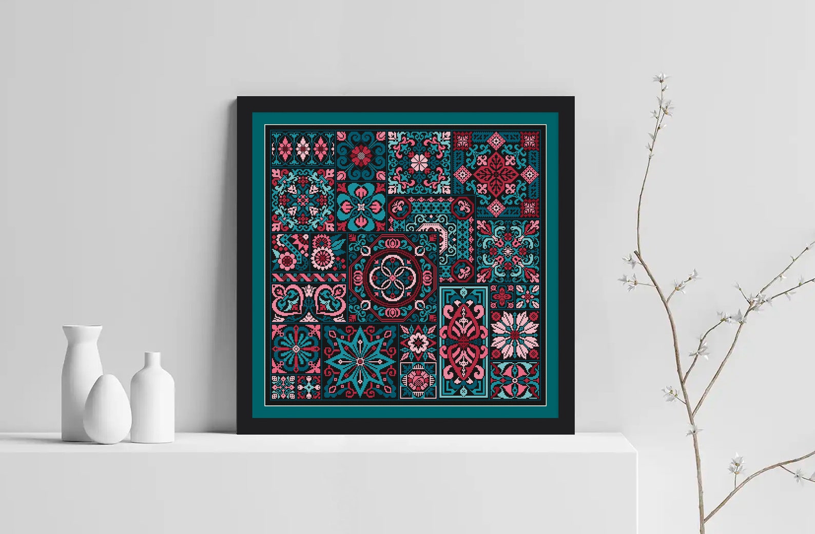Sampler Cross Stitch Pattern, Modern Cross Stitch Pattern, Tile ...