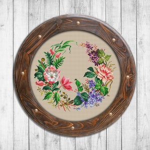 Vintage Wreath # 11 Cross Stitch Pattern, Flowers Cross Stitch Pattern ...