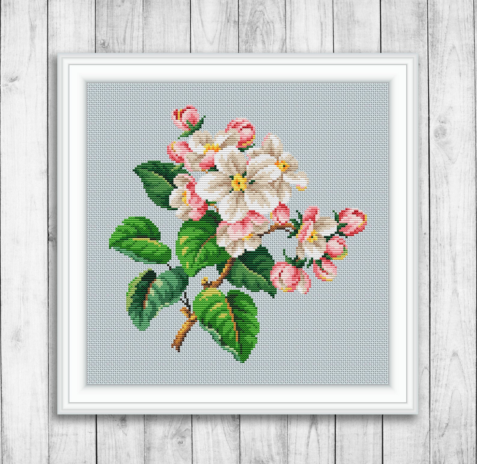 Vintage Apple Blossom Cross Stitch Pattern, Blooming Apple Branch Cross ...