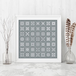 Sampler Cross Stitch Pattern, Square Tiles Motif Cross Stitch Chart ...