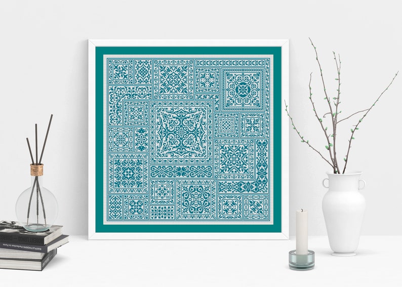 Modern Cross Stitch Pattern, Sampler Cross Stitch Pattern, Tile Modern ...