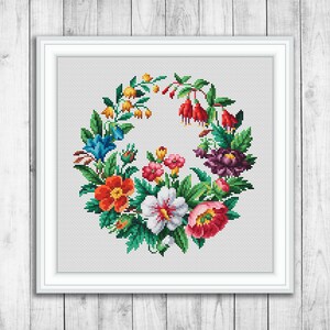 Vintage Wreath # 8 Cross Stitch Pattern, Flowers Cross Stitch Pattern ...