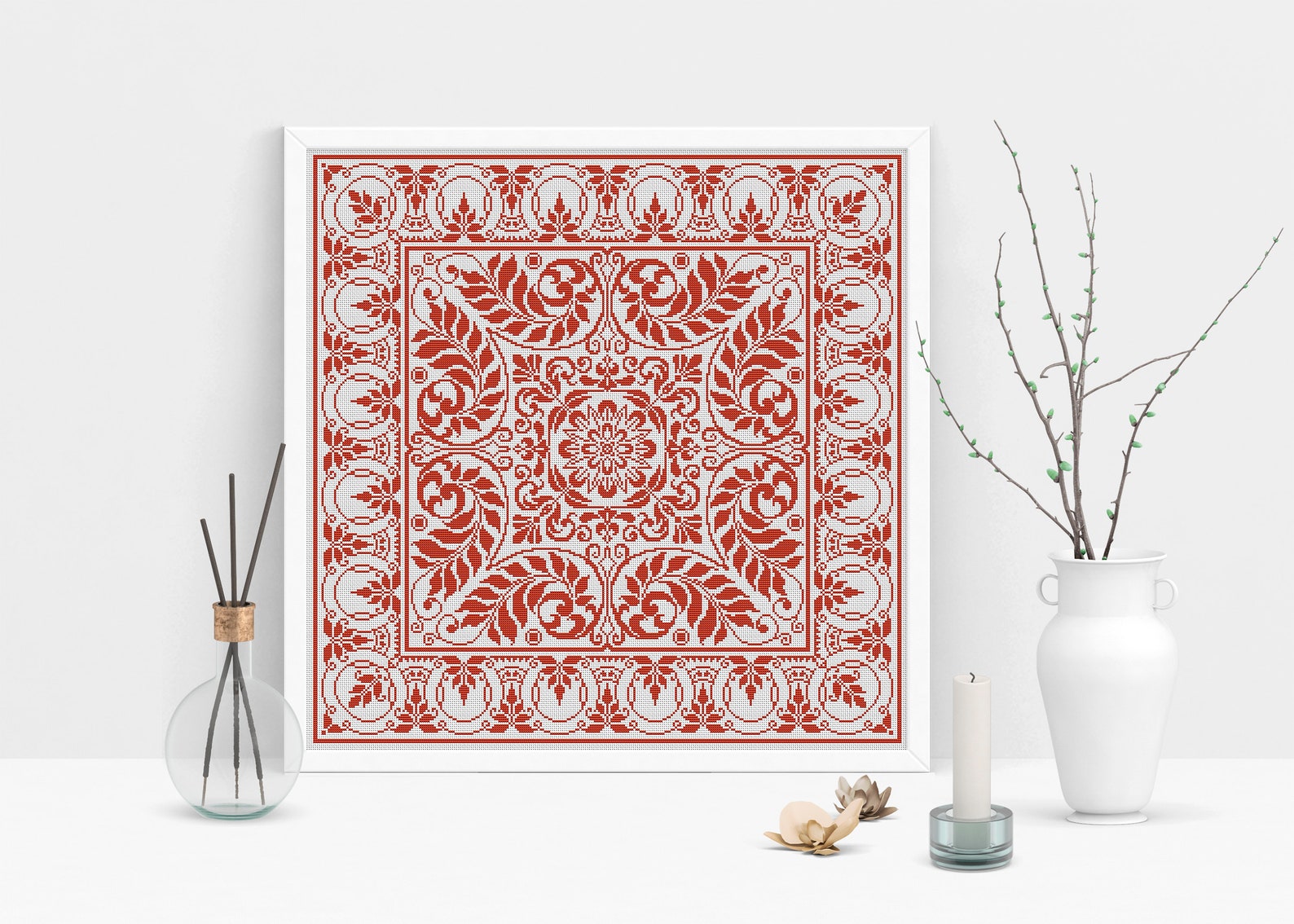 Sampler Cross Stitch Pattern, Modern Cross Stitch Pattern, Leaves Cross ...