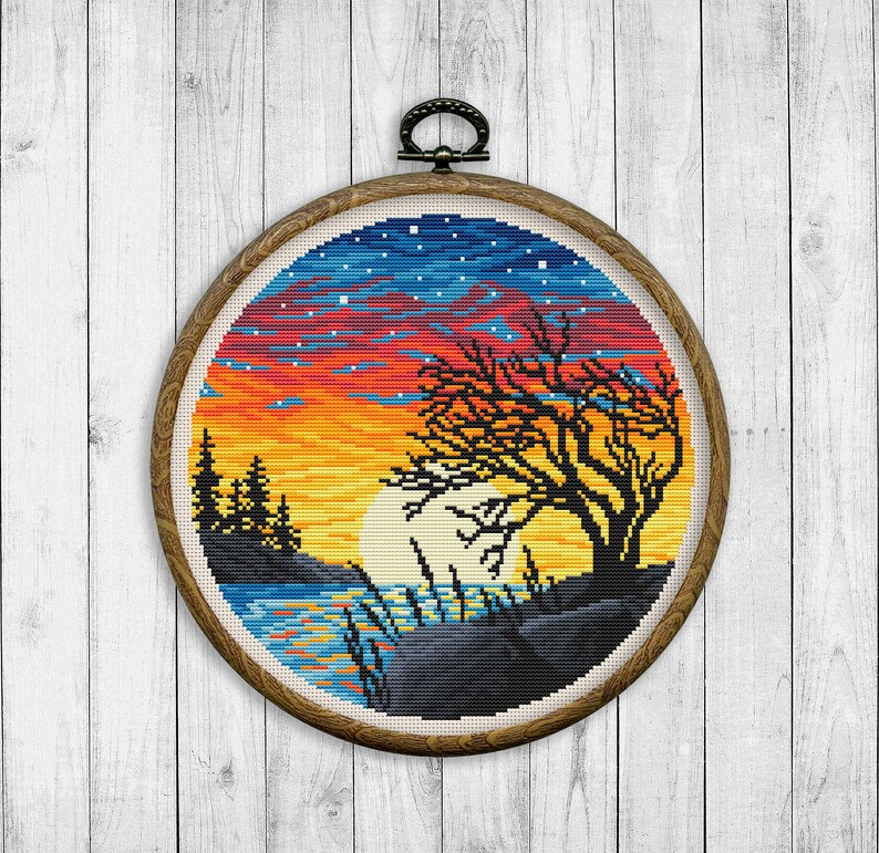 Sunset Cross Stitch Pattern, Nature Counted Cross Stitch Chart ...