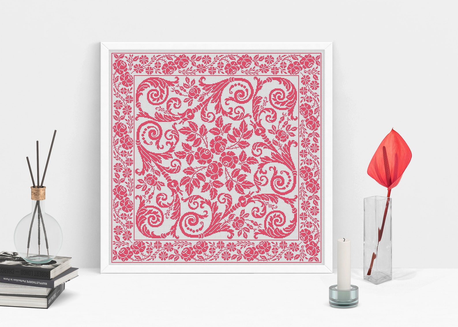 Sampler Cross Stitch Pattern, Modern Cross Stitch Pattern, Rose Cross ...