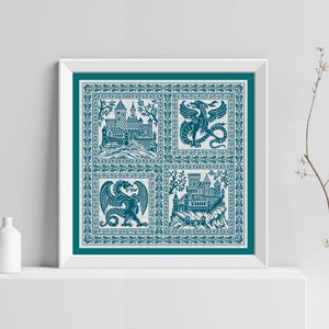 Cross Stitch Pattern Sampler, Dragon Cross Stitch Pattern, Castle Cross ...